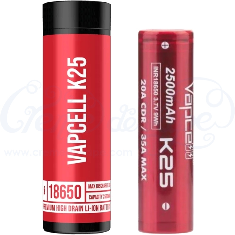 Vapcell K25 18650 2500mAh battery - Creme de Vape